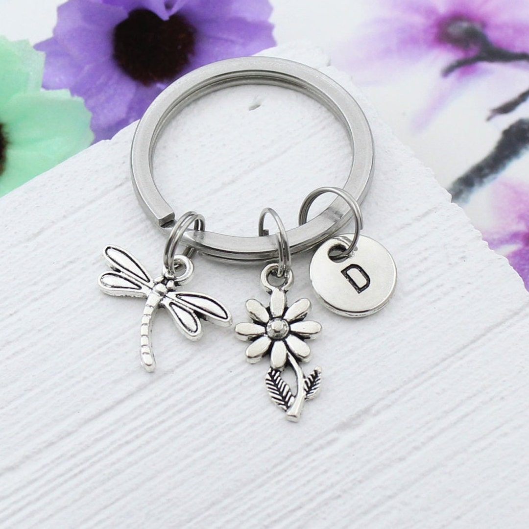 Dragonfly Keychain Daisy Charm Key Chain Nature Insect - Etsy