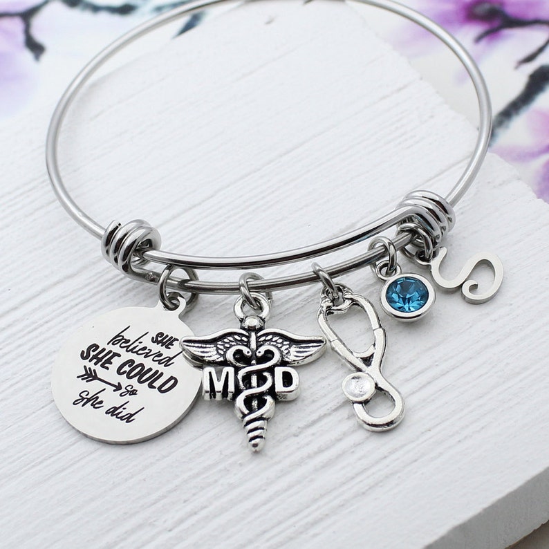 Doctor Graduation Gift, MD Graduation Gifts, Md Charm Bangle Bracelet ...