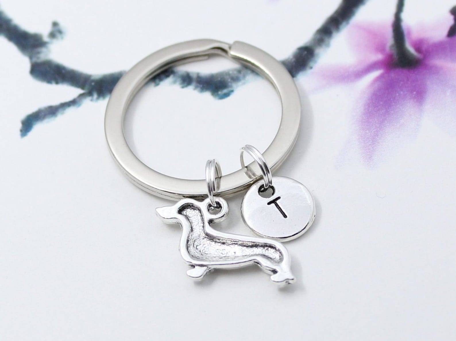 Dachshund Keychain, Personalized Dog Charm Key Chain, Dachshund Gift ...