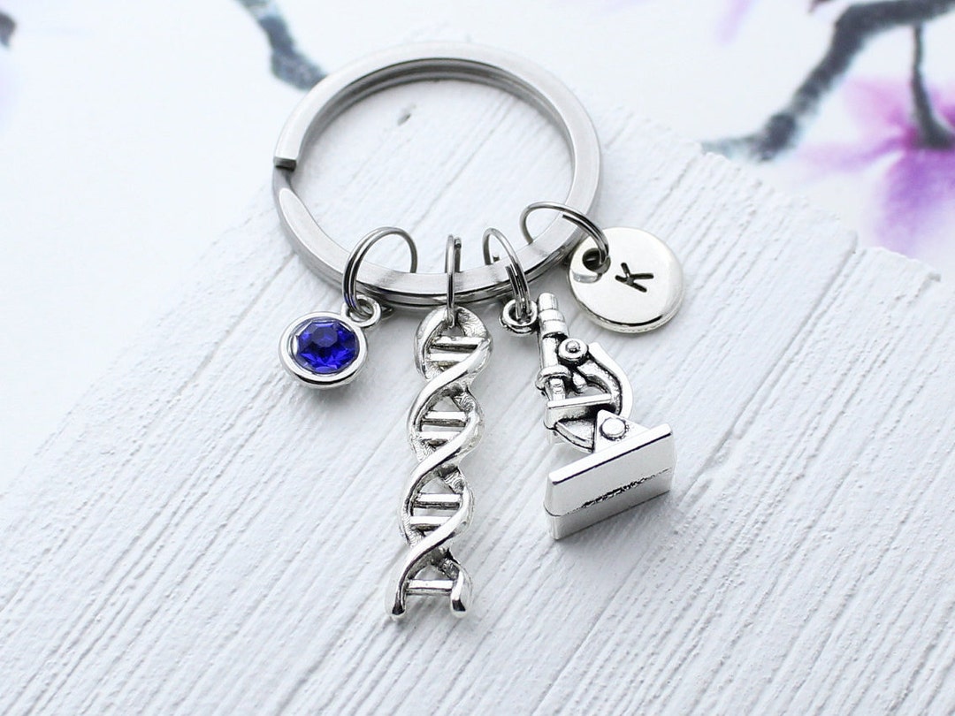 Personalized DNA Charm Keychain, Microscope Charm Jewelry, Gift for DNA ...
