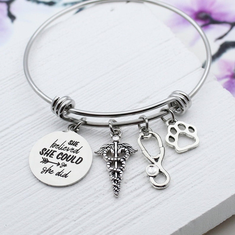 Vet Tech Bracelet, Veterinarian Charm Jewelry, Vet Tech Charm Bangle ...