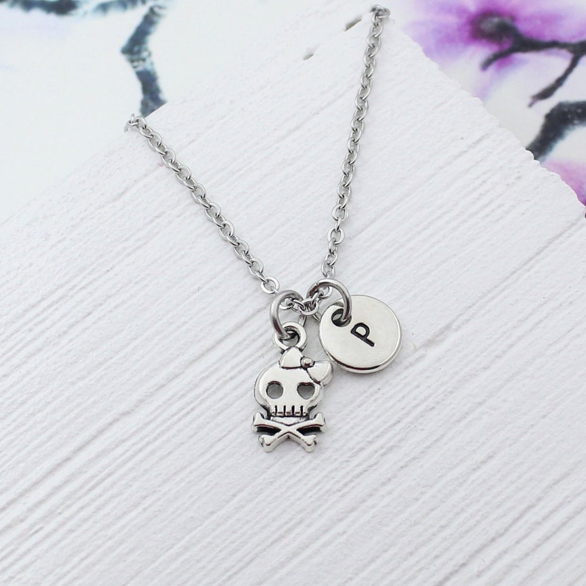 Tiny Skull Necklace Girly Skull Charm Jewelry Skull Bow | Etsy