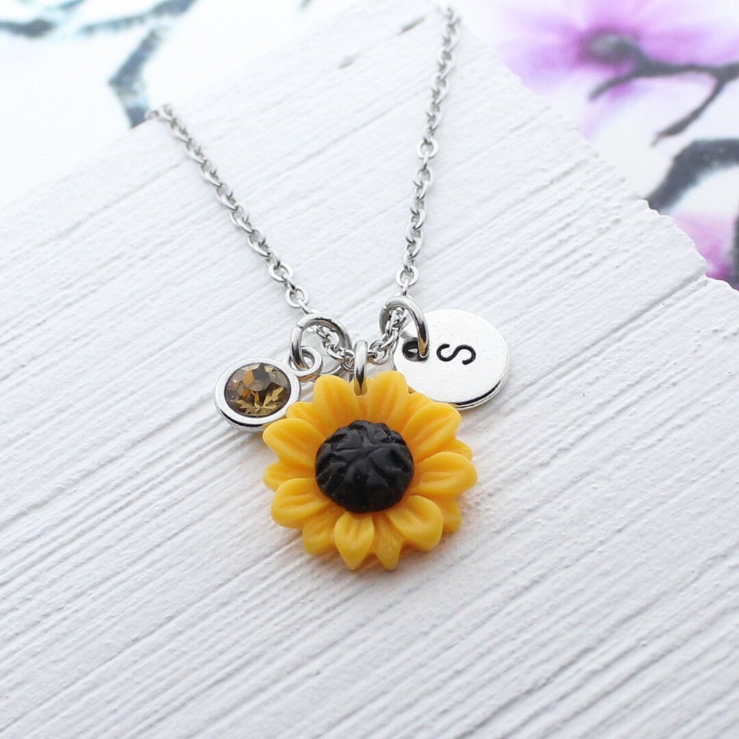 Resin Sunflower Necklace, Personalized Sun Flower Charm Necklace ...