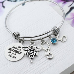 MSN Graduation Gift, Personalized Master Science Nursing Charm Bangle ...