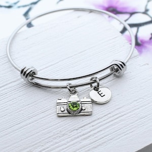 Camera Bracelet, Personalized Camera Charm Bangle Bracelet, Photography ...