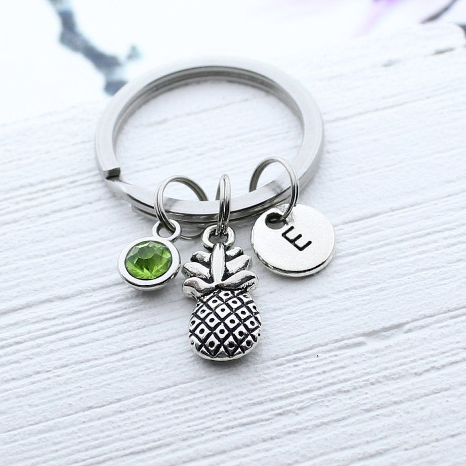 Pineapple Keychain Personalized Pineapple Initial Charm - Etsy