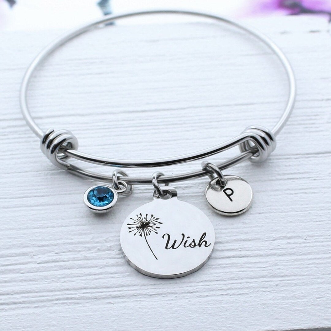 Wish Charm Bangle Bracelet, Personalized Wish Charm Jewelry, Wish Charm ...