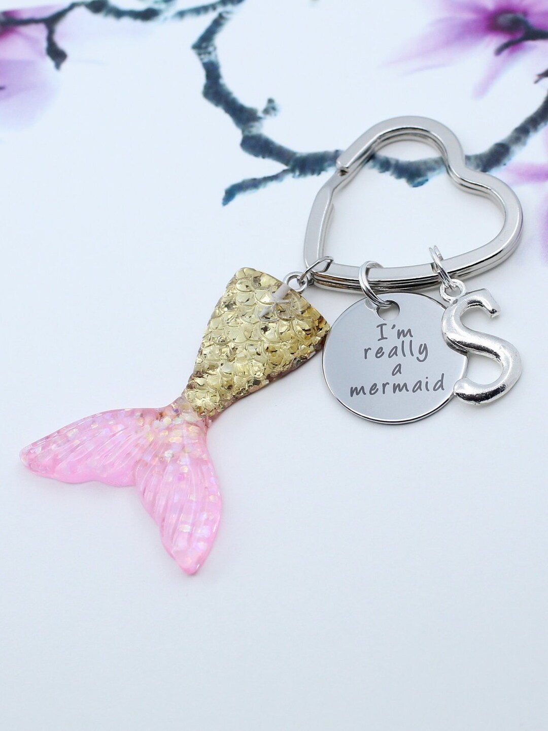 Resin Mermaid Tail Keychain, Personalized Mermaid Charm Key Chain ...