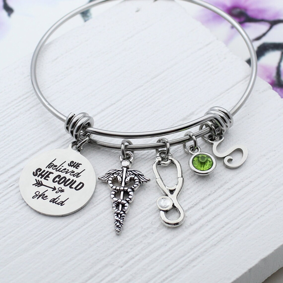 Caduceus Graduation Gifts Personalized Caduceus Charm Bangle | Etsy