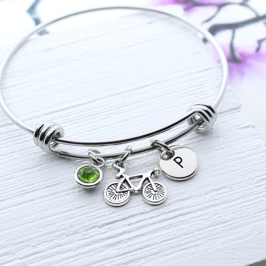 Personalized Bicycle Charm Bangle Bracelet Bicycle Charm | Etsy