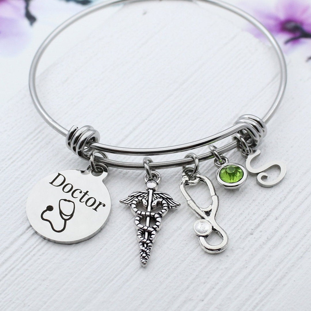 Personalized Doctor Charm Bangle Bracelet, Gift for MD, Doctor ...