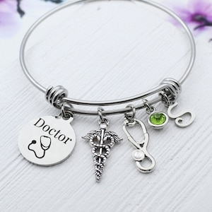 Personalized Doctor Charm Bangle Bracelet, Gift for MD, Doctor ...