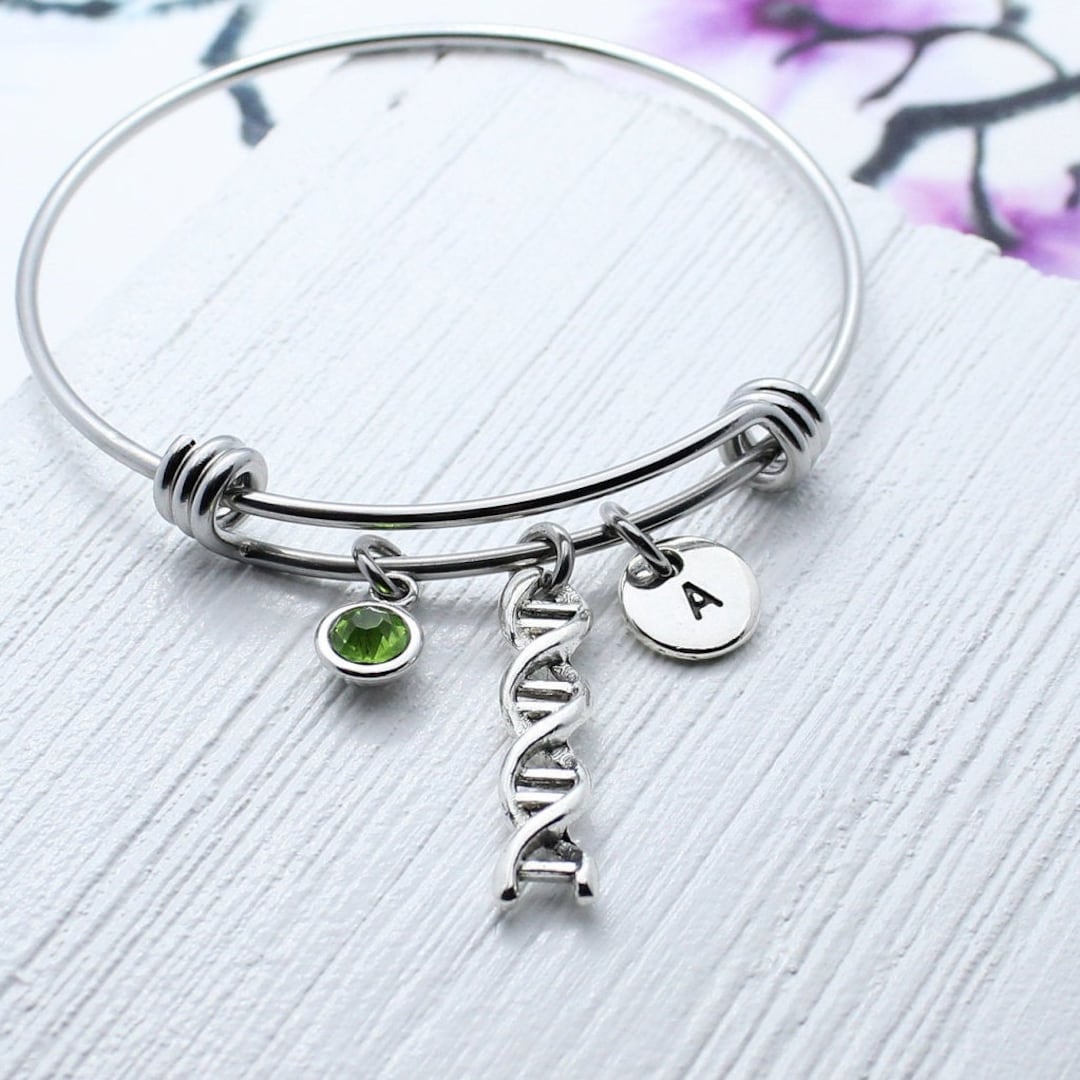 Personalized DNA Charm Bangle Bracelet, Scientists Gift, Biology ...