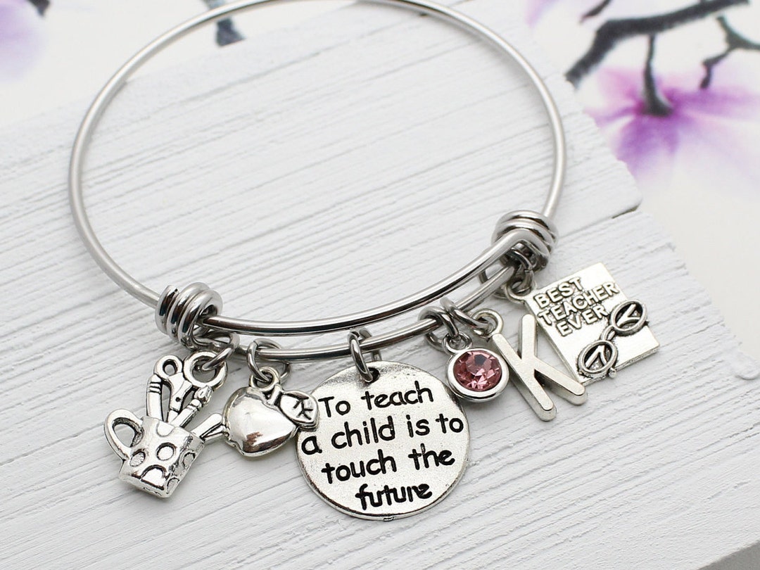 Personalized Teacher Bracelet, Teacher Charm Bangle Bracelet, Gift for ...