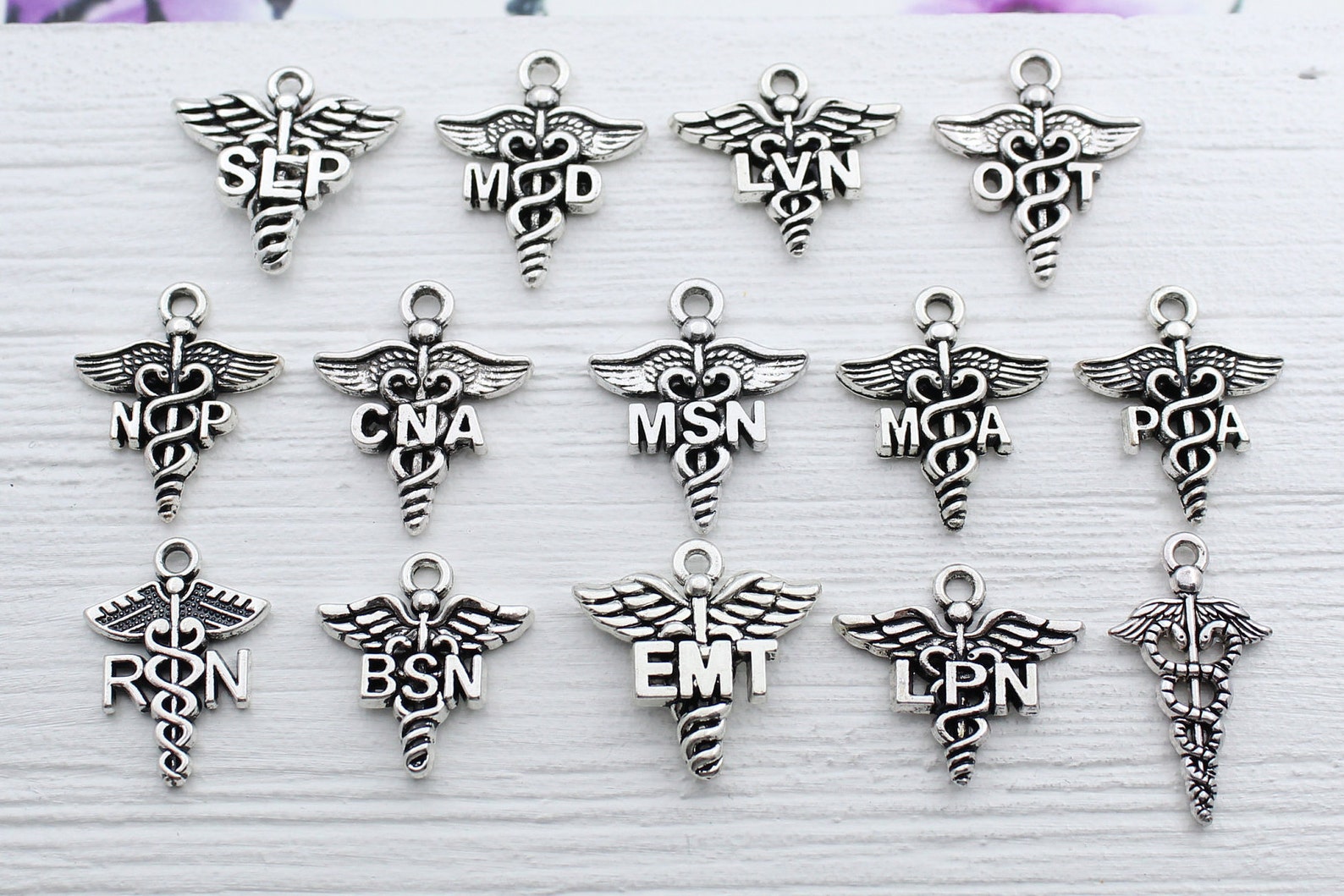 Nurse Necklace Personalized Slp MD Cna OT Msn Emt Caduceus | Etsy