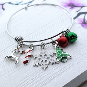 Christmas Gift, Christmas Charm Bangle Bracelet, Christmas Jewelry ...