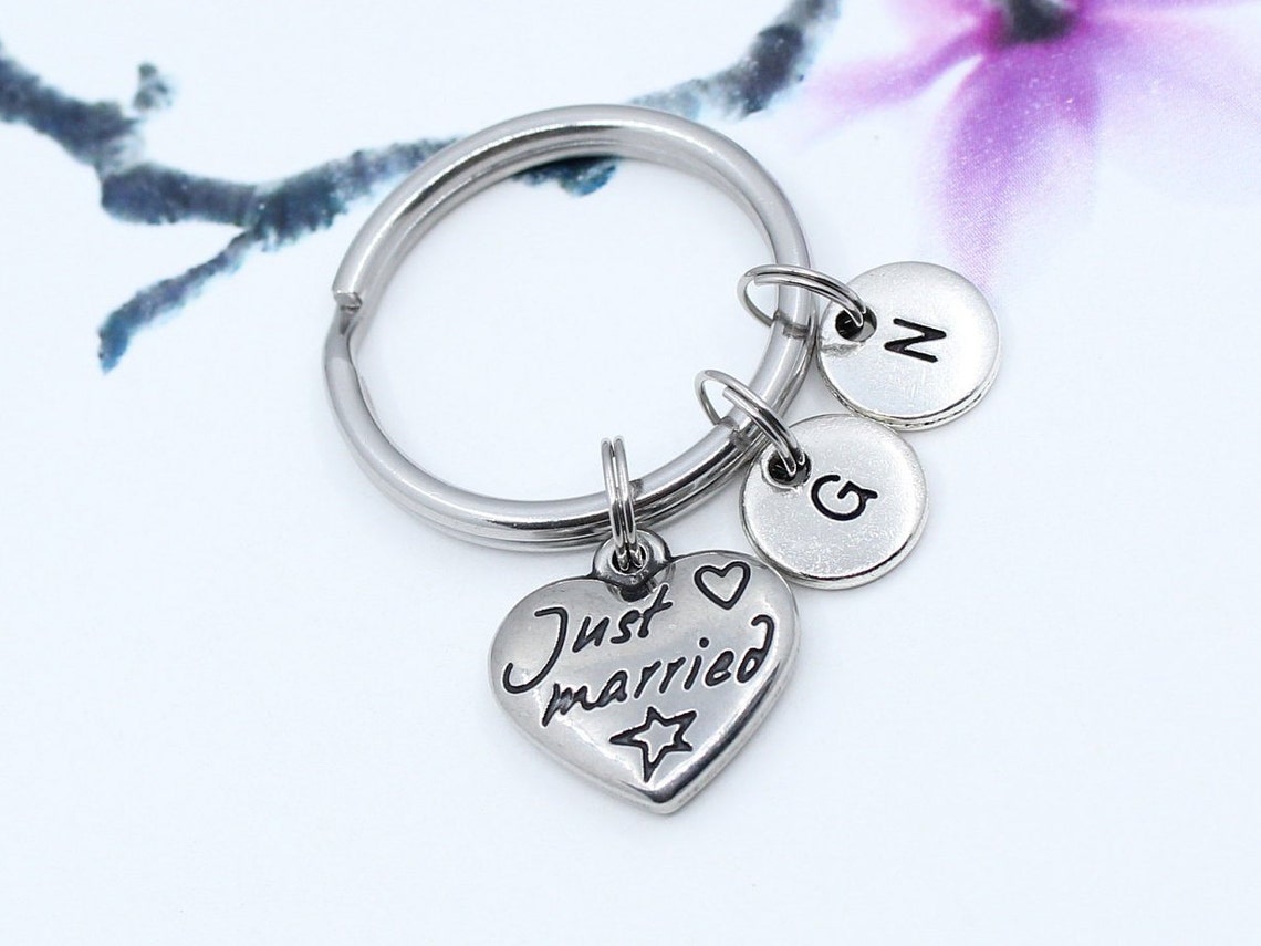 Just Married Keychain Personalized Charm Key Chain Couple - Etsy
