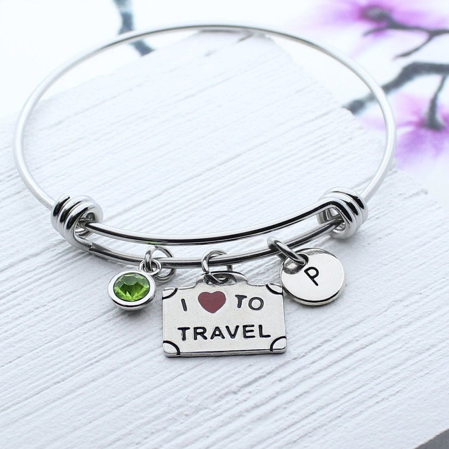 I Love To Travel Bracelet Personalized Charms Travel Charm | Etsy
