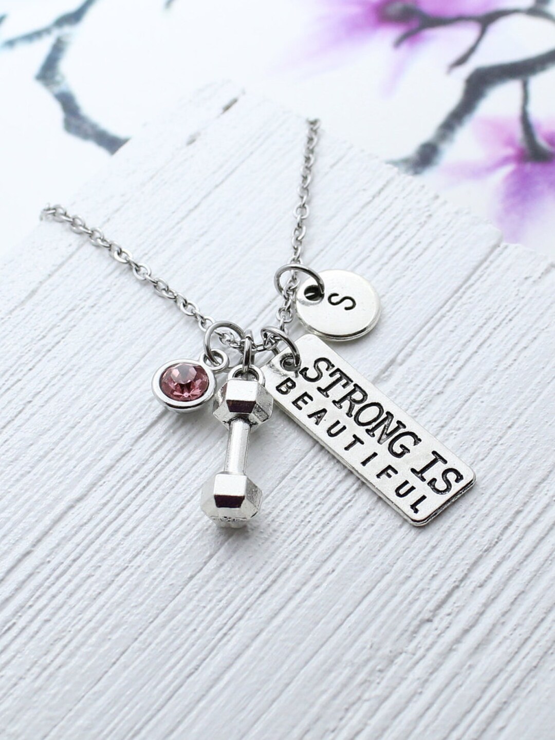 Strong is Beautiful Necklace, Personalized Work Out Charm Necklace ...