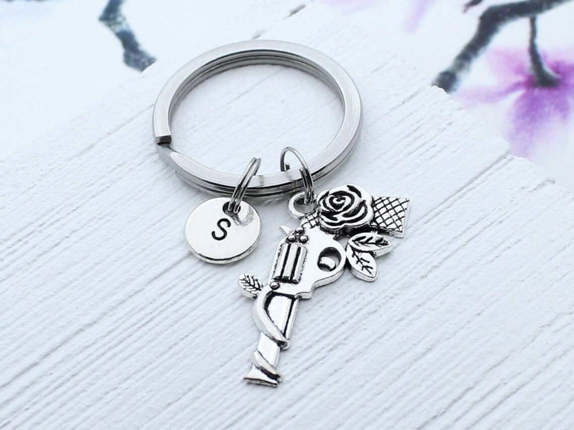 Flower Gun Keychain Personalized Gun Charm Keychain Gun - Etsy
