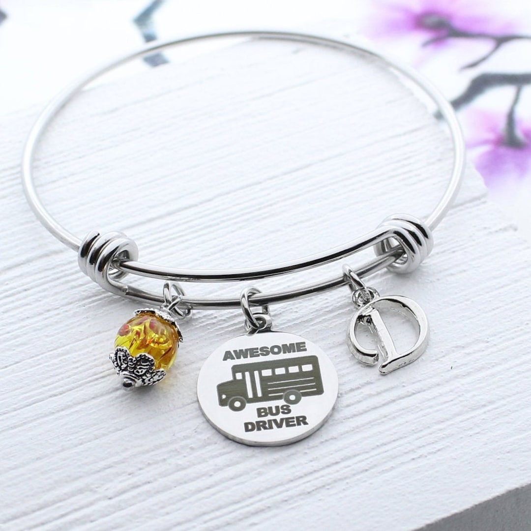 Awesome Bus Driver Keychain, Personalized School Bus Charm Bangle ...