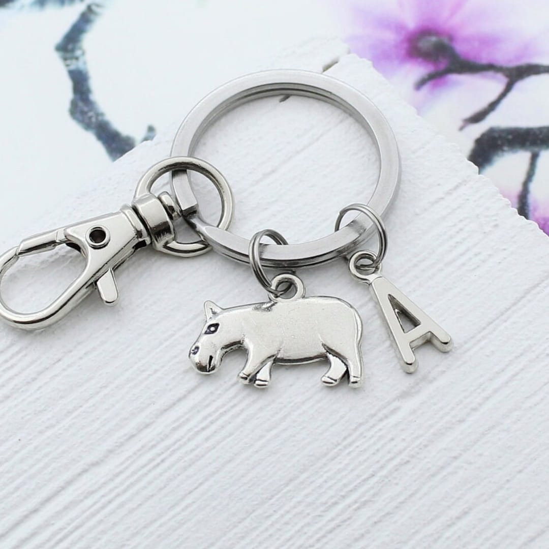 Hippo Keychain, Personalized Hippopotamus Charm Necklace, Hippo Charm ...