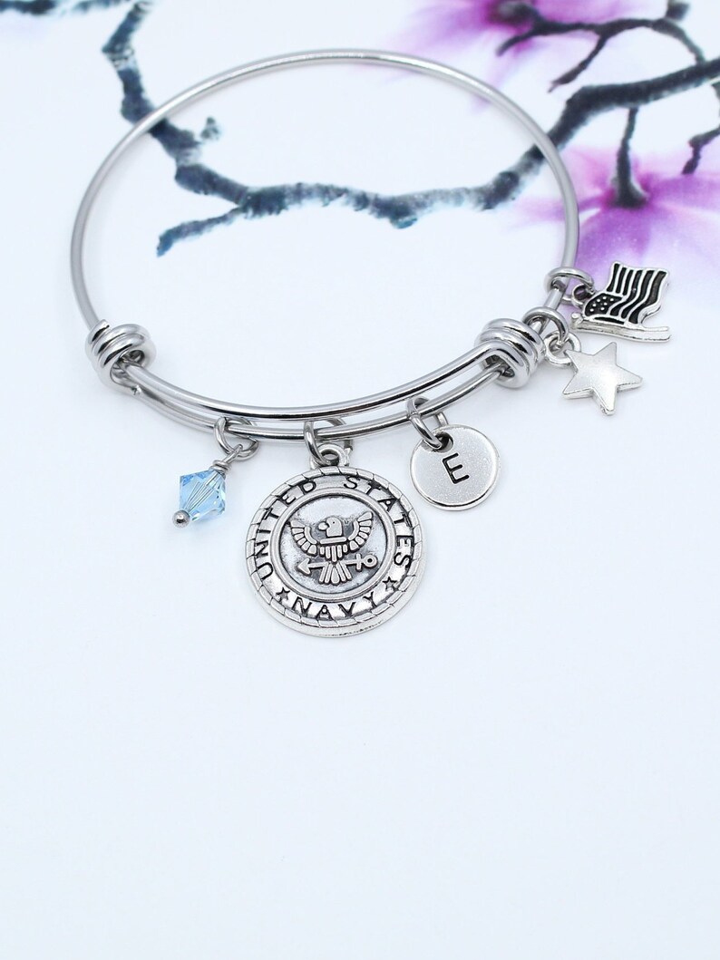 US Navy Bracelet Personalized US Navy Charm Bangle Bracelet - Etsy