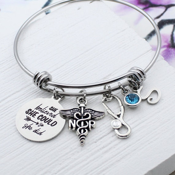Nurse Practitioner Bracelet NP Charm Bangle NP Medical | Etsy