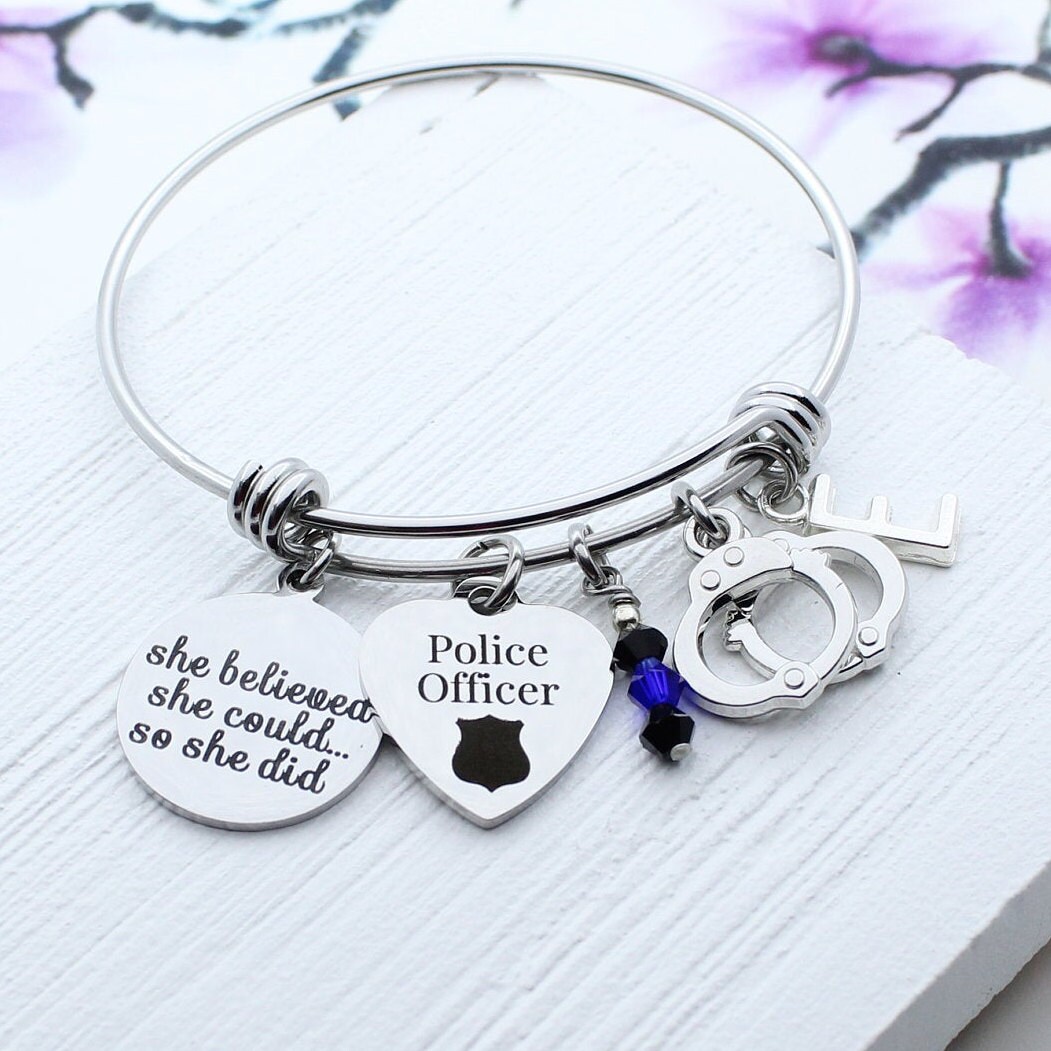 Personalized Law Enforcement Charm Bangle Bracelet Police | Etsy