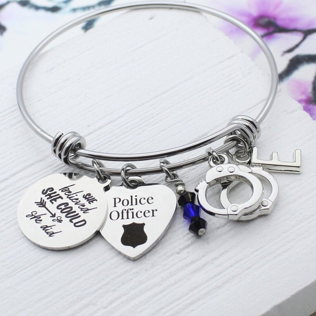 Personalized Law Enforcement Charm Bangle Bracelet, Police Officer Gift ...