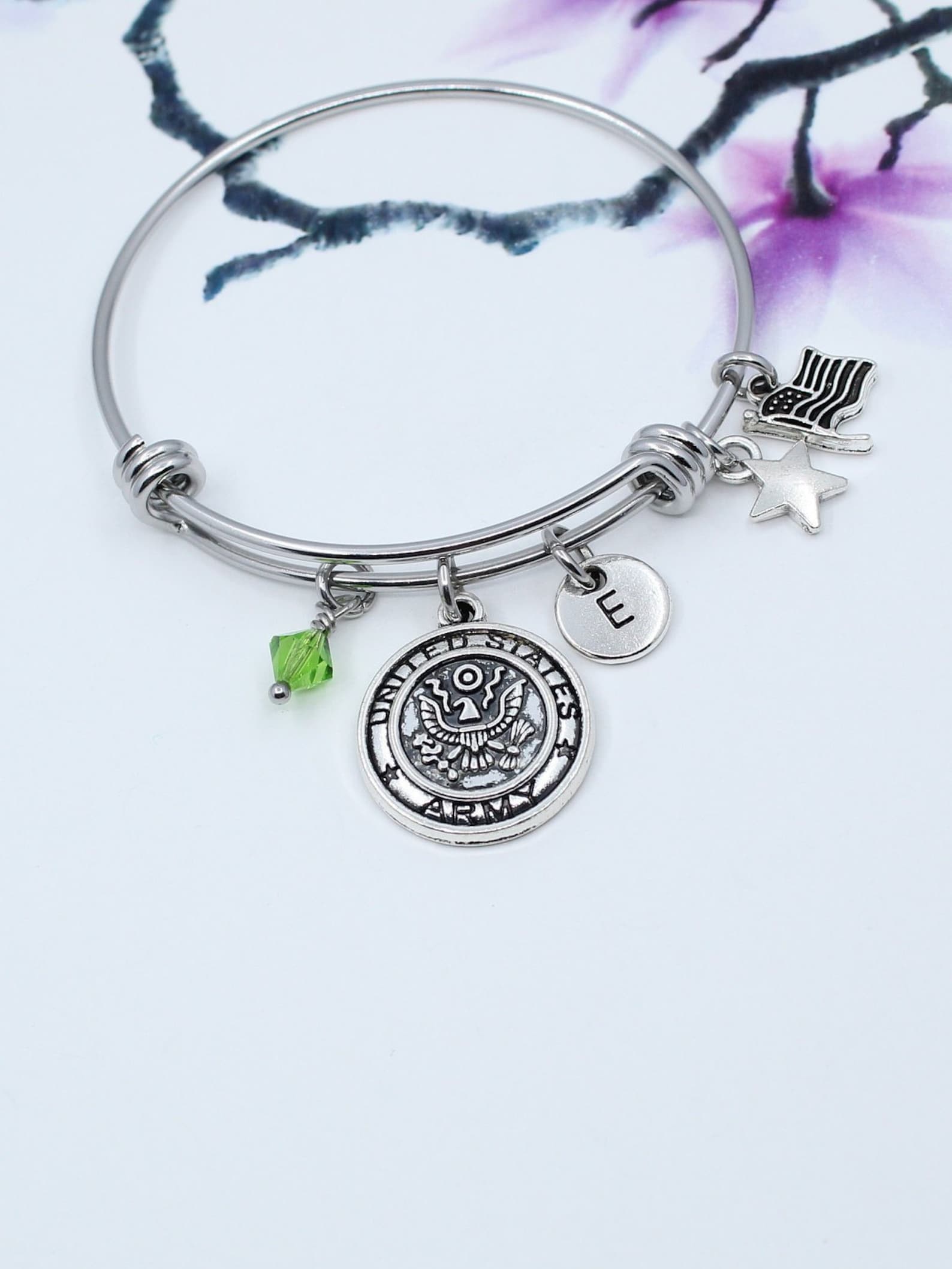 US Army Bracelet, Personalized US Army Charm Bangle Bracelet, Gift for ...