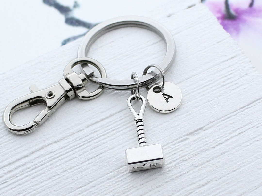 Personalized Hammer Keychain: Thor Hammer Charm, Initial Keyring - Etsy