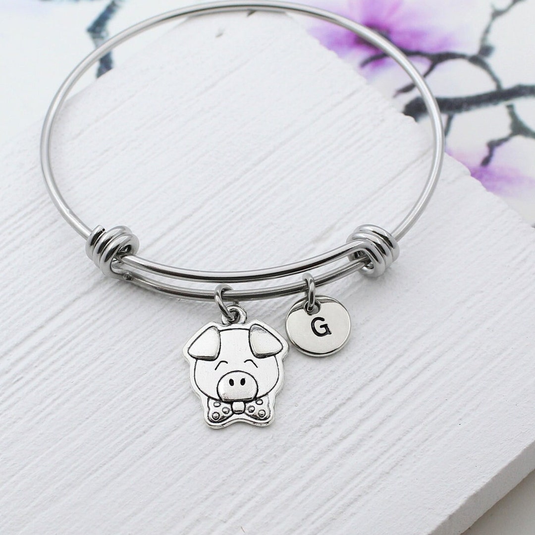 Pig Bracelet Personalized Pig Charm Bangle Bracelet Pig - Etsy