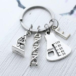Personalized DNA Charm Keychain, Microscope Charm Accessory, Beaker ...