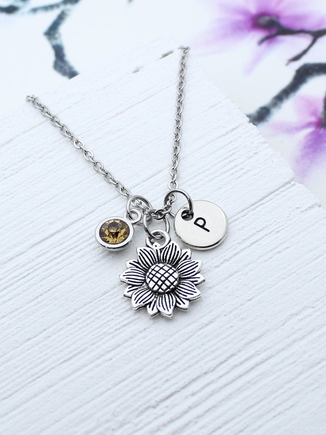 Sunflower Necklace, Personalized Sun Flower Charm Necklace, Sunflower ...