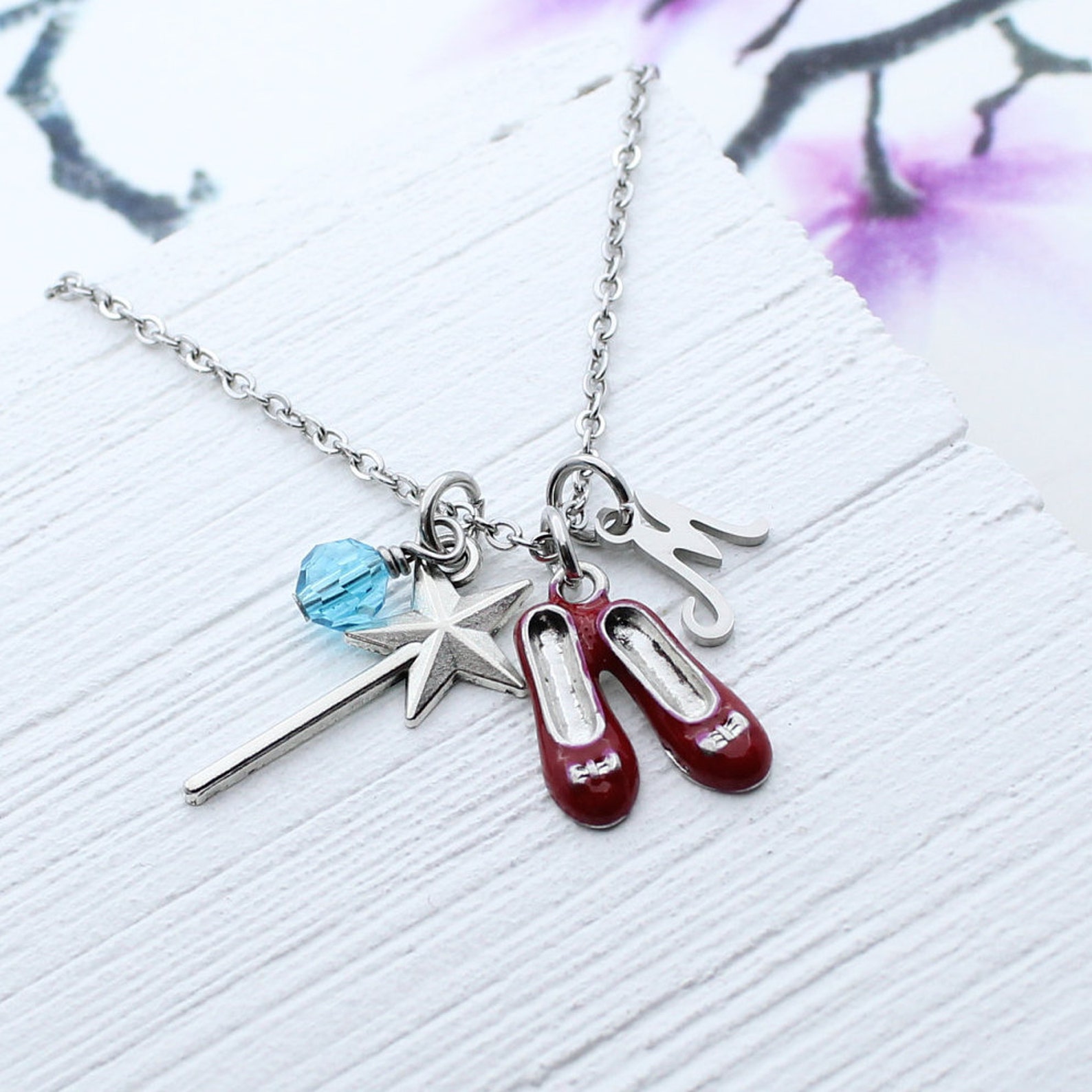 Wizard of Oz Charm Necklace, Ruby Red Slippers Jewelry, Magic Star Wand ...