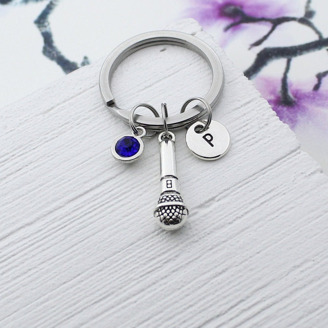 Microphone Charm Keychain Personalized Mic Keyring Music - Etsy
