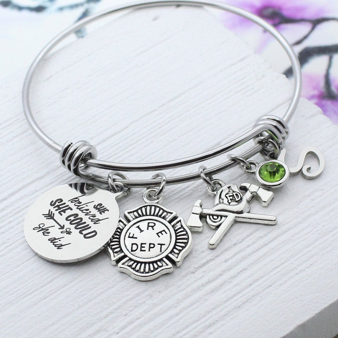 Personalized Firefighter Graduation Gift, Fire Fighter Charm Bangle ...