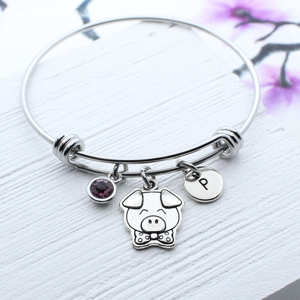 Pig Bracelet Personalized Pig Charm Bangle Bracelet Pig | Etsy