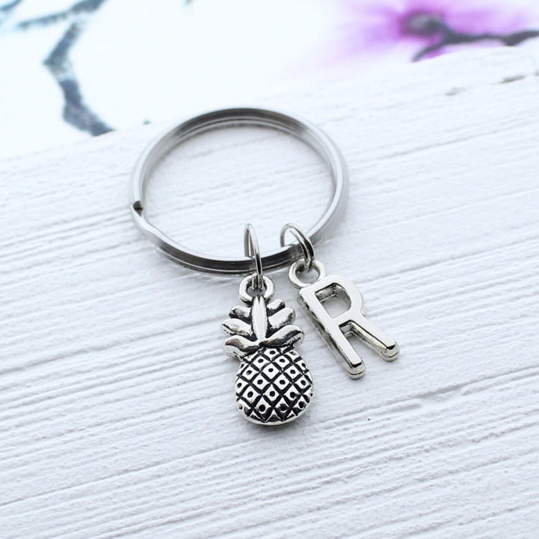 Pineapple Keychain, Personalized Pineapple Initial Charm Keychain ...