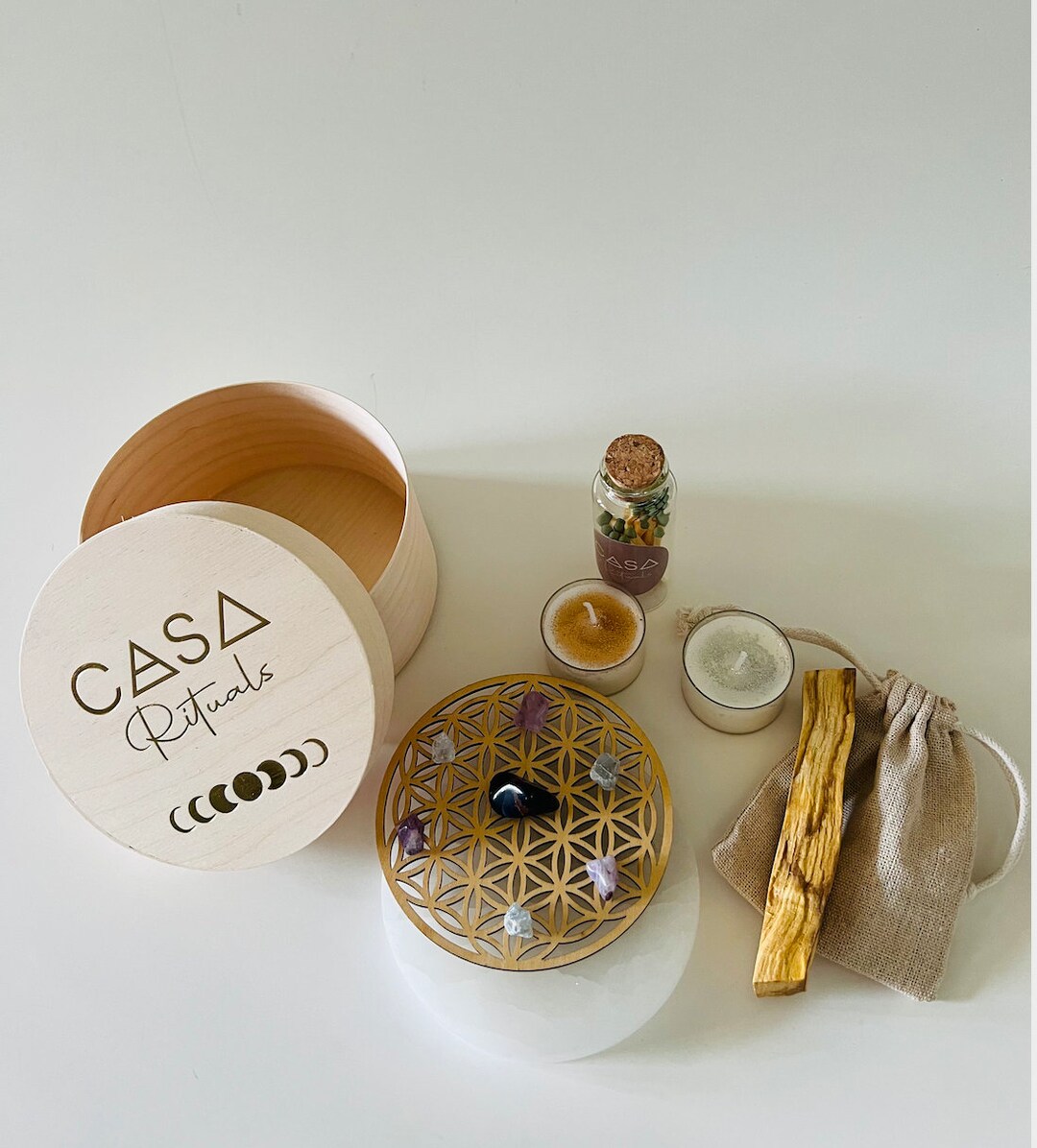 Casa Rituals New Moon and Full Moon Ritual Box W/ Flower of Life Grid ...