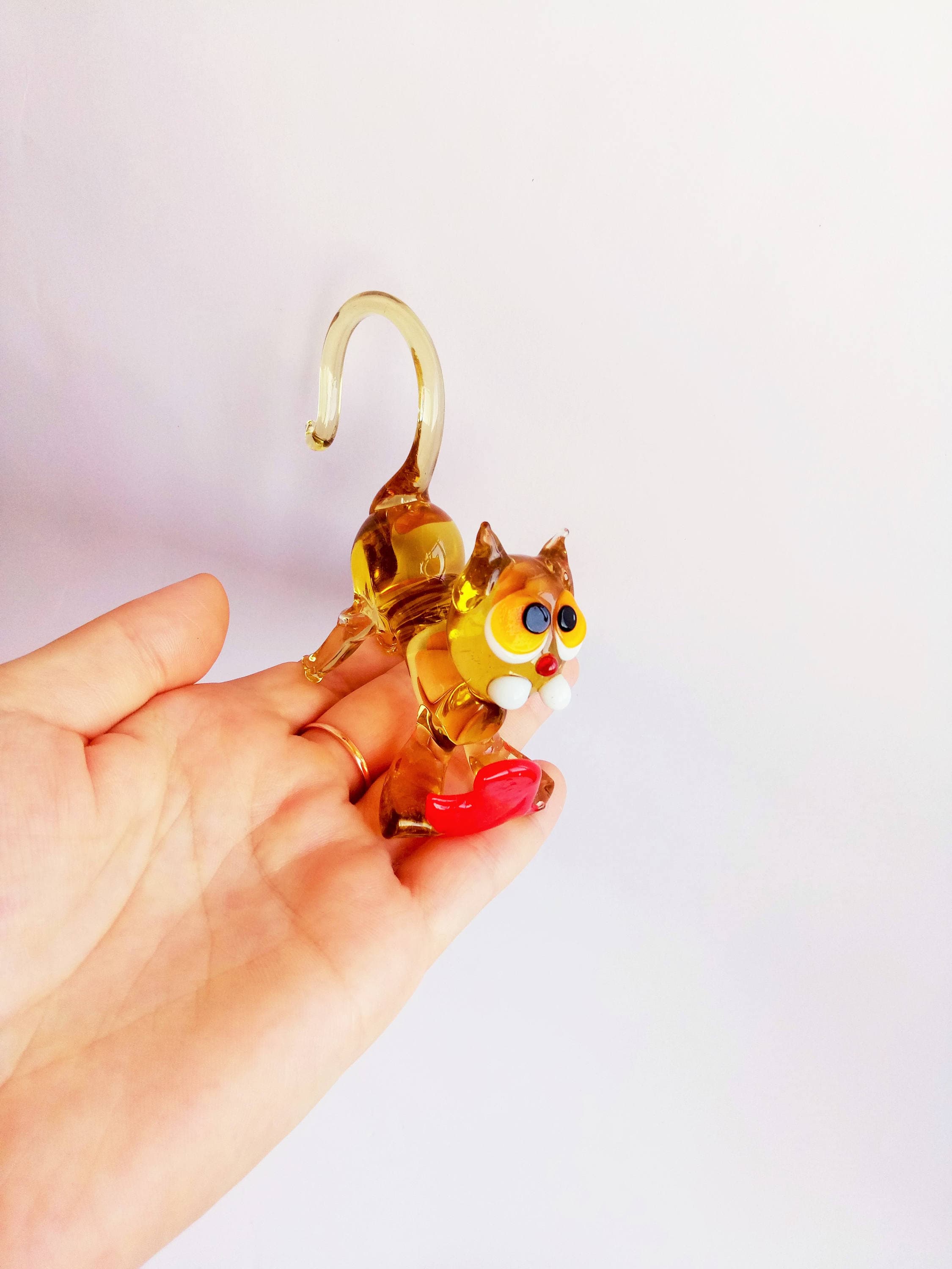 Art Glass Gift Glass Figurine Lampworking Animals Cat With Heart Color ...