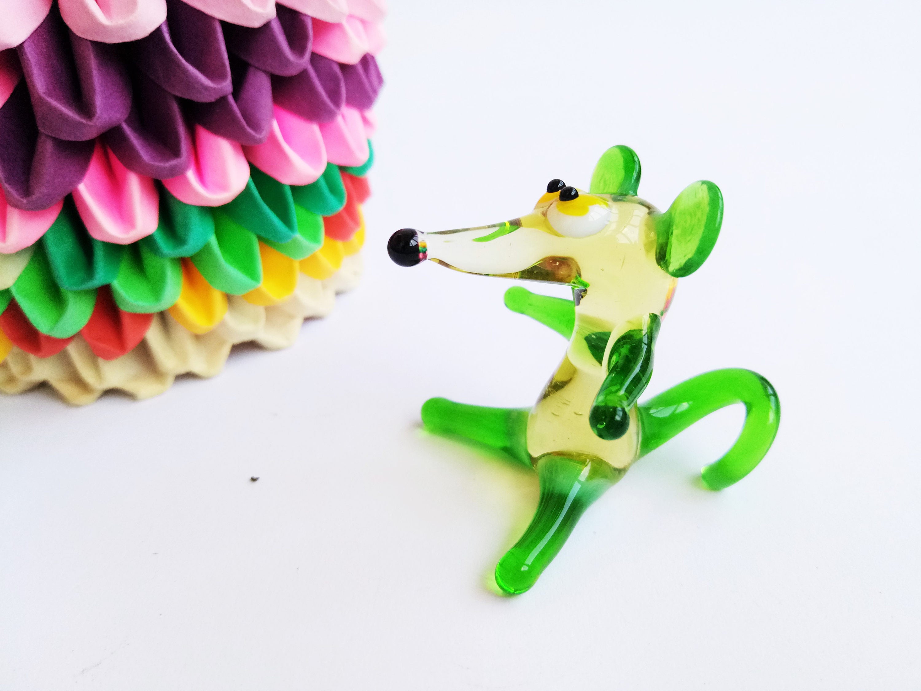 Christmas Gift Art Glass Gift Glass Figurine Color Glass Animals Green ...