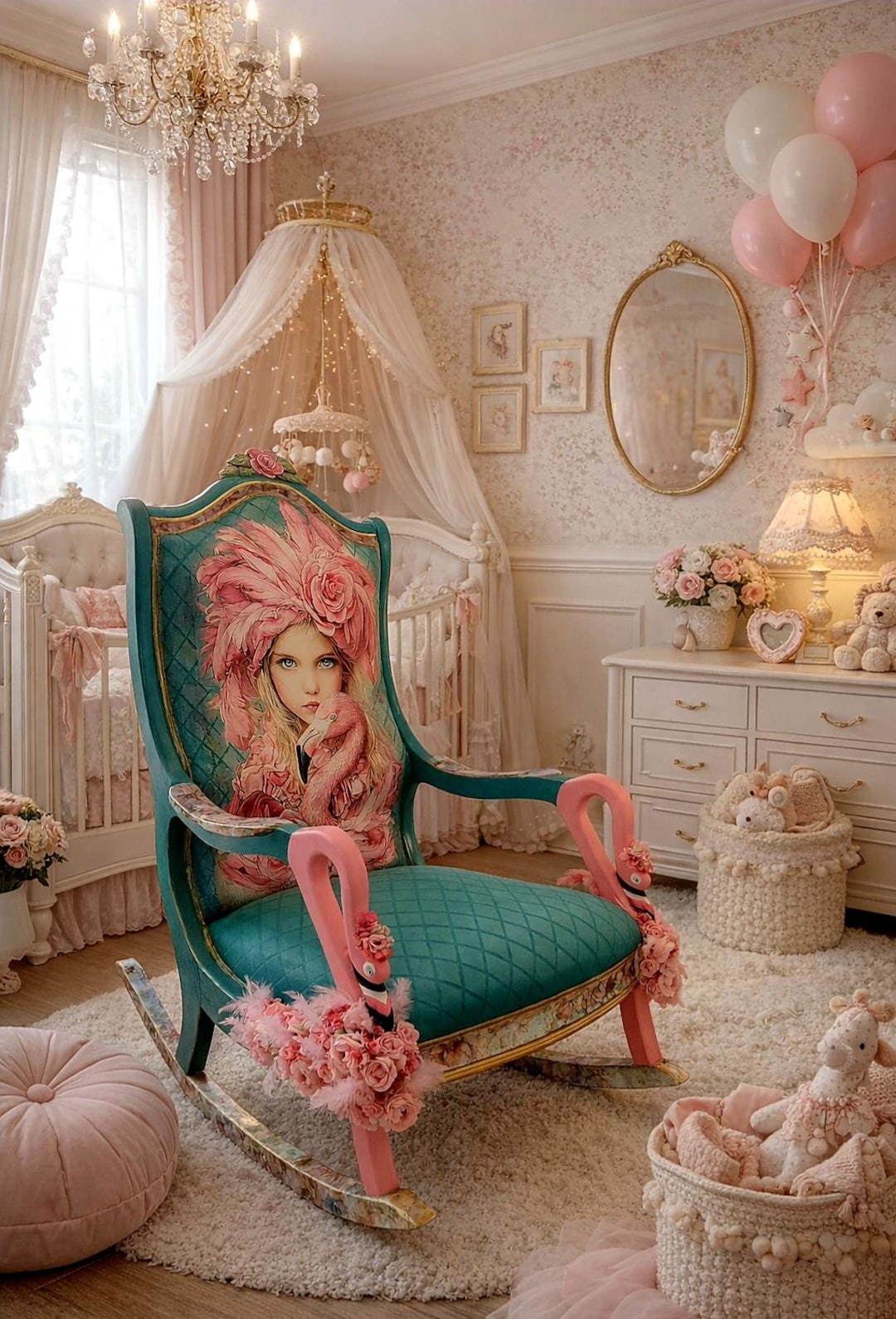Whimsical Flamingo Rocking Chair- Hand Painted Statement Piece - Etsy