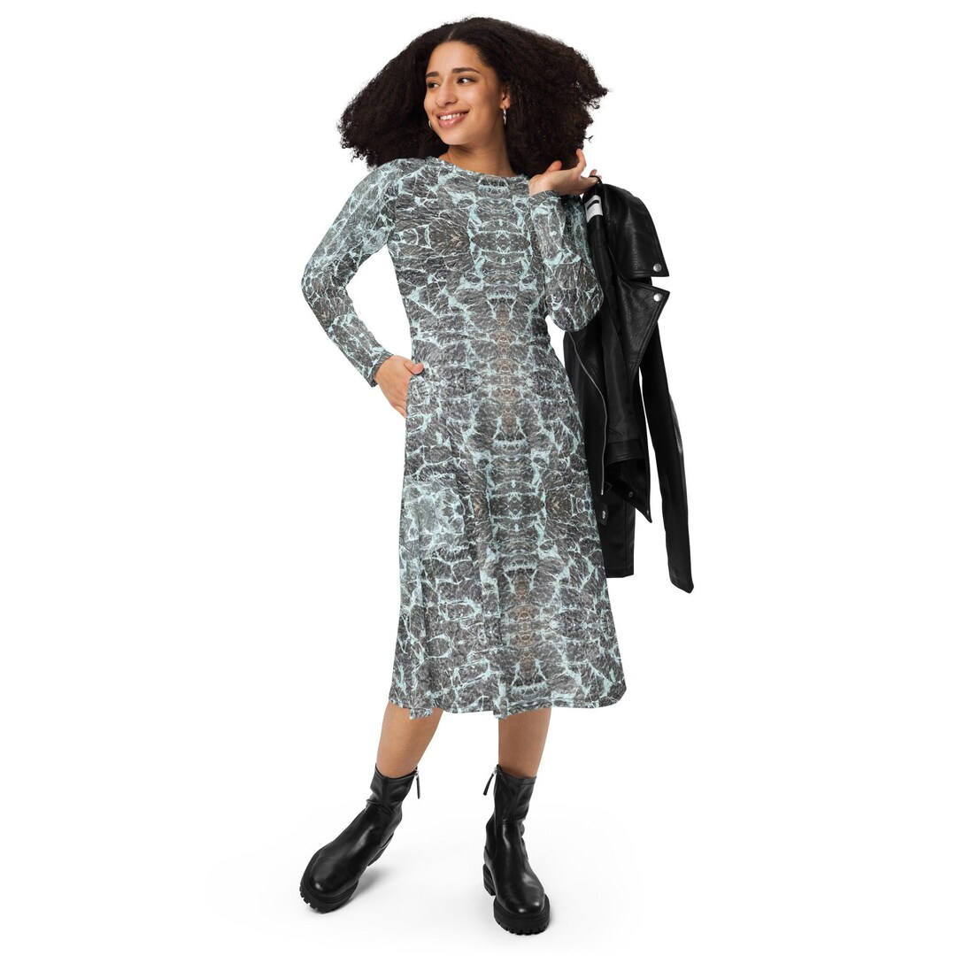 Broken Glass Midi Dress With Pockets -jersey Midi Dress-midi Cocktail ...