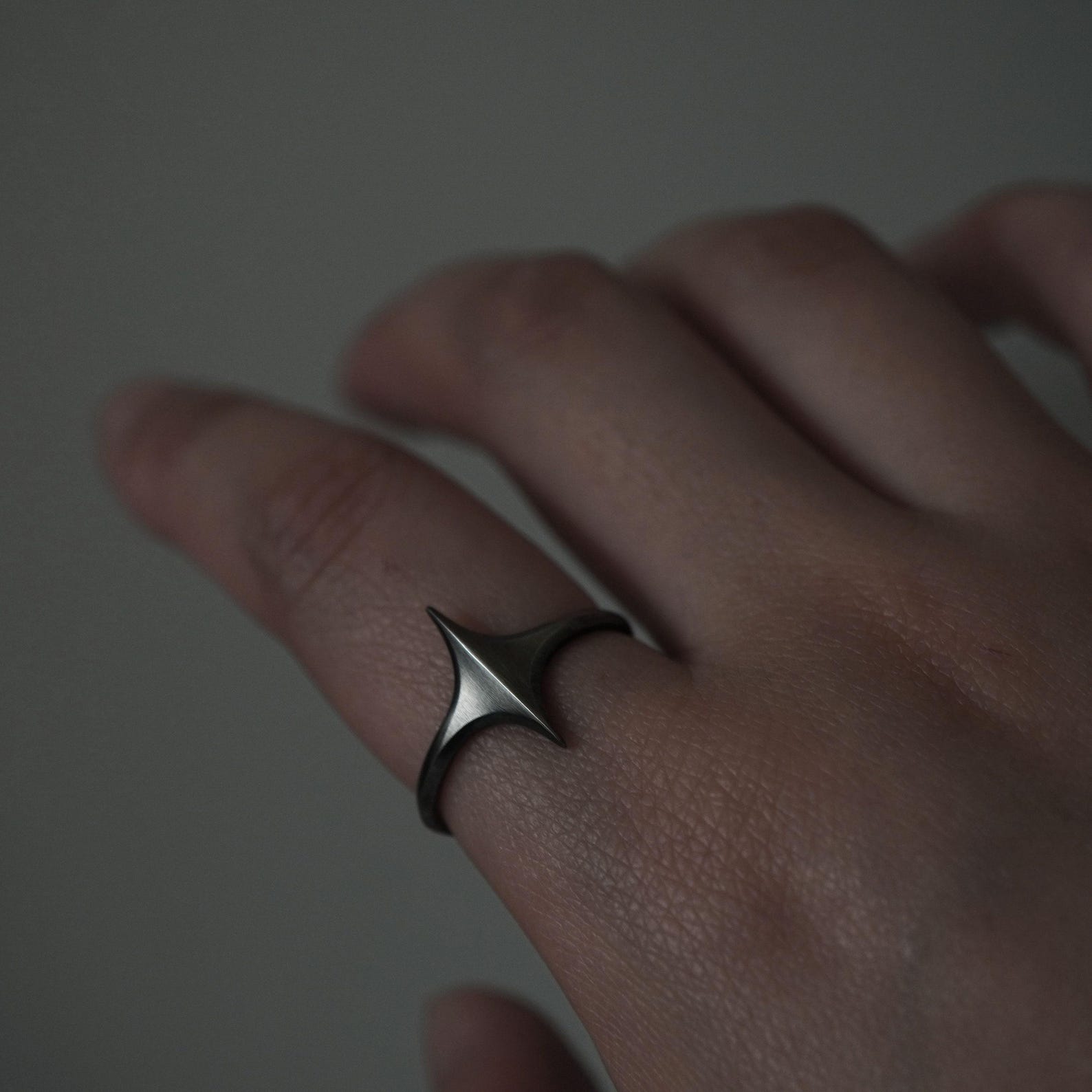 Stella Ring, Ridged Brushed Oxidised Silver, Star 925 Sterling Silver ...