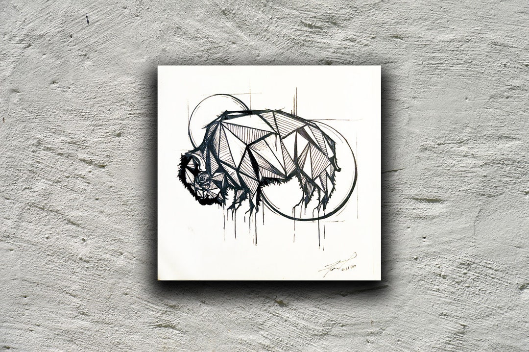 Geometric Bison Print - Etsy