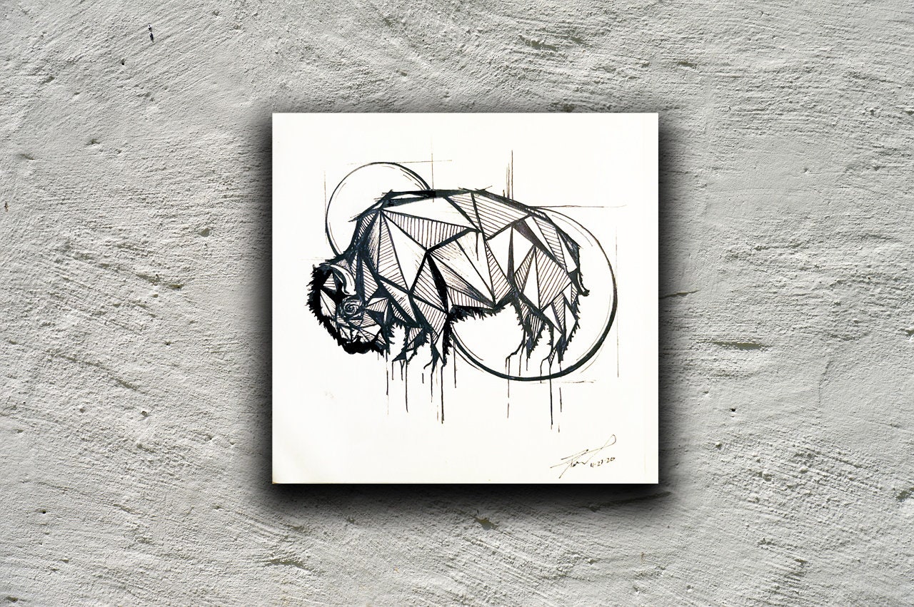 Geometric Bison Print - Etsy