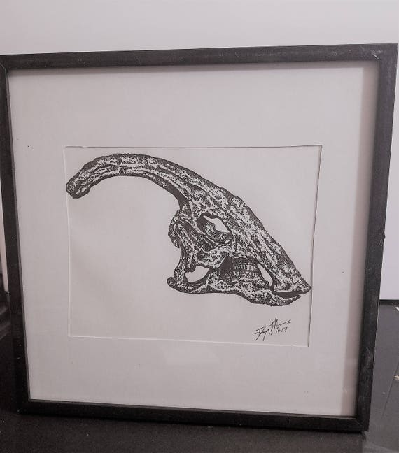 Parasaurolauphus Skull Original Drawing | Etsy