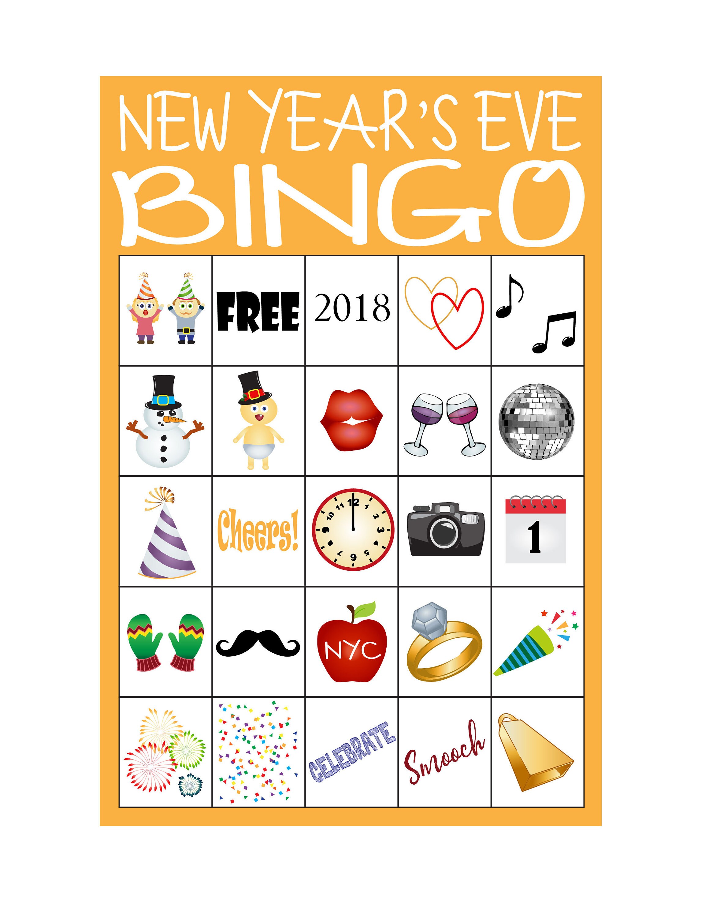 New Year s Bingo 20 Cards Etsy